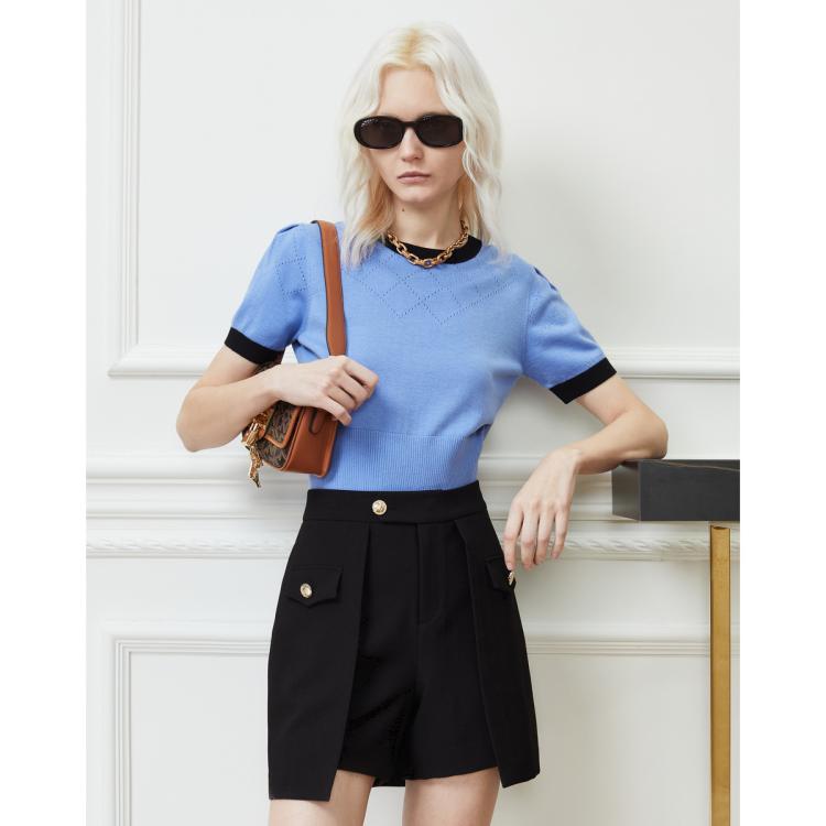 Dkny 【2023春夏新款】撞色镂空收腰短袖女士针织衫 In Black | ModeSens